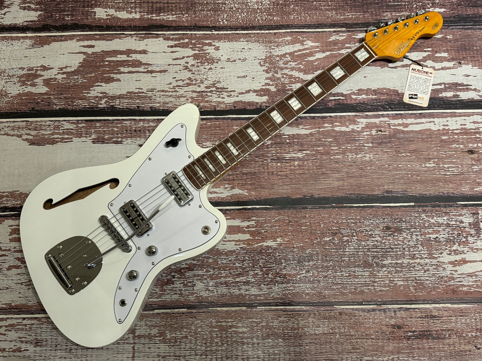 Vintage REVO Surfmaster Thinline White – Badlands Guitars Limited